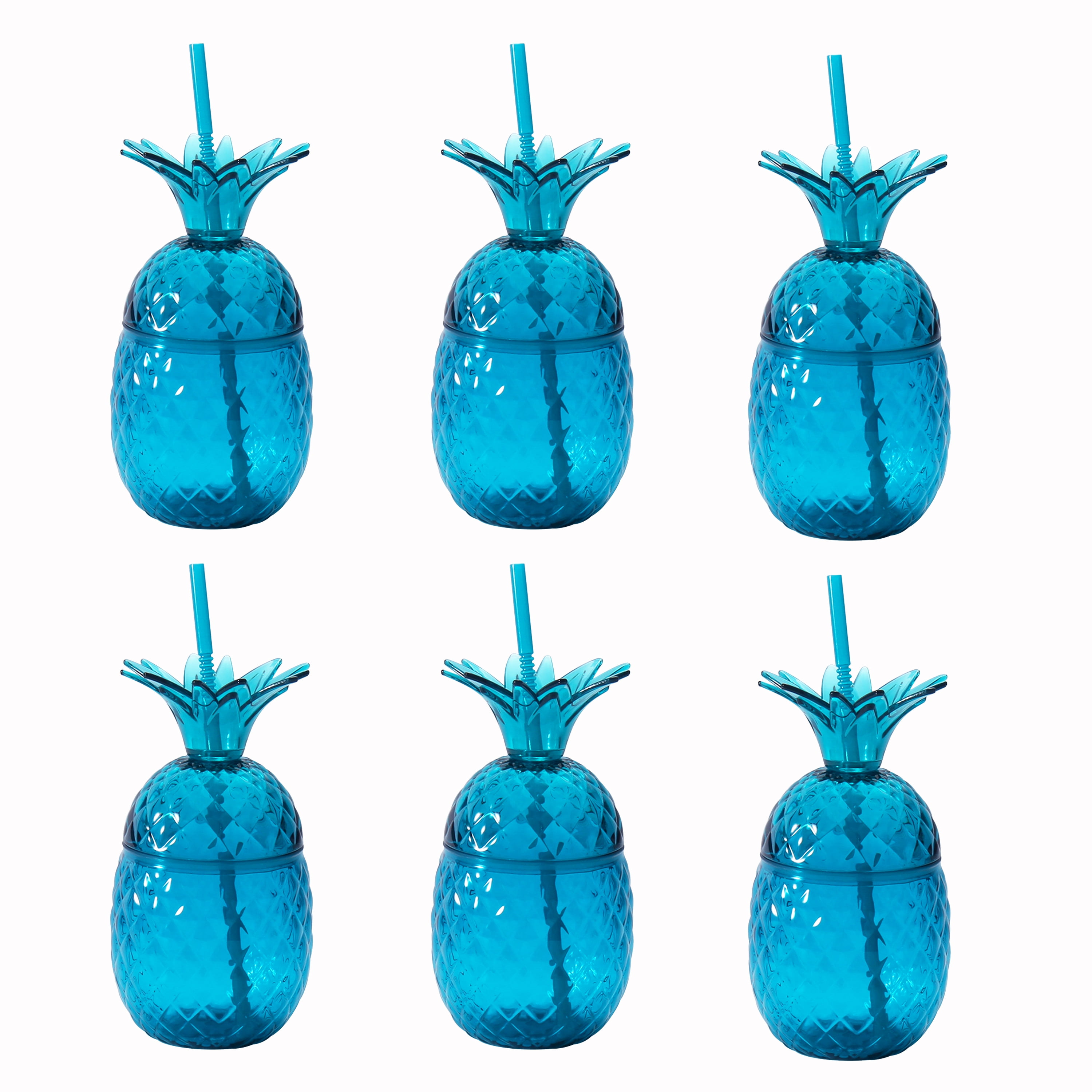 Brandclub - Mainstays Figural Pineapple Sipper, Turquoise, 6- Pack