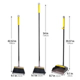 JEHONN Broom and Dustpan Set with Comb Teeth, Long Handle, 180 Degree ...