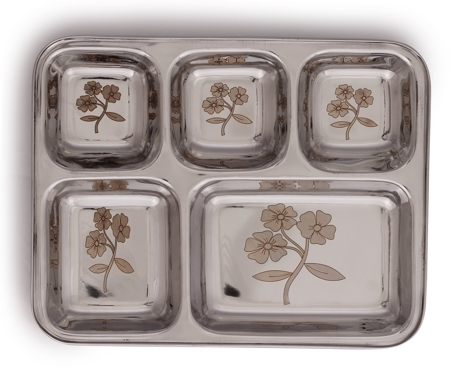 Stainless Steel 5 Partition Divided Rectangular Food Serving Dinner ...