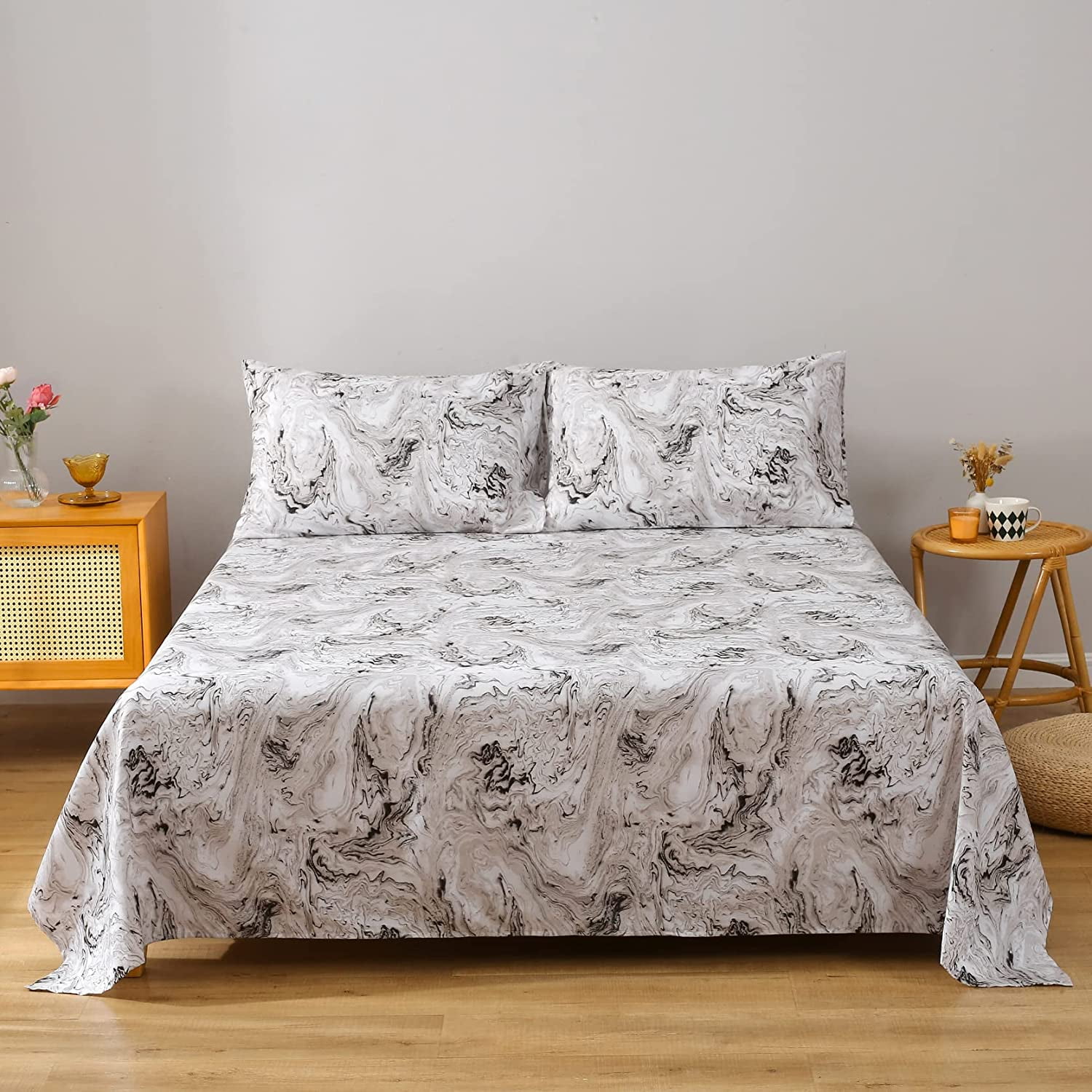 Marble Sheet Set - White Gray Marble Sheets - Extra Soft - 15" Deep ...