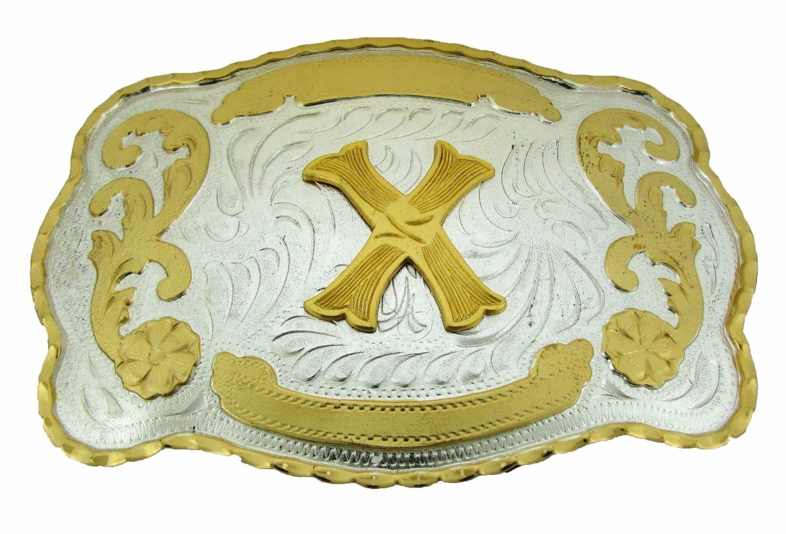 Initial (X) Belt Buckle Letter Monogram Rodeo Cowboy Texas Fashion ...