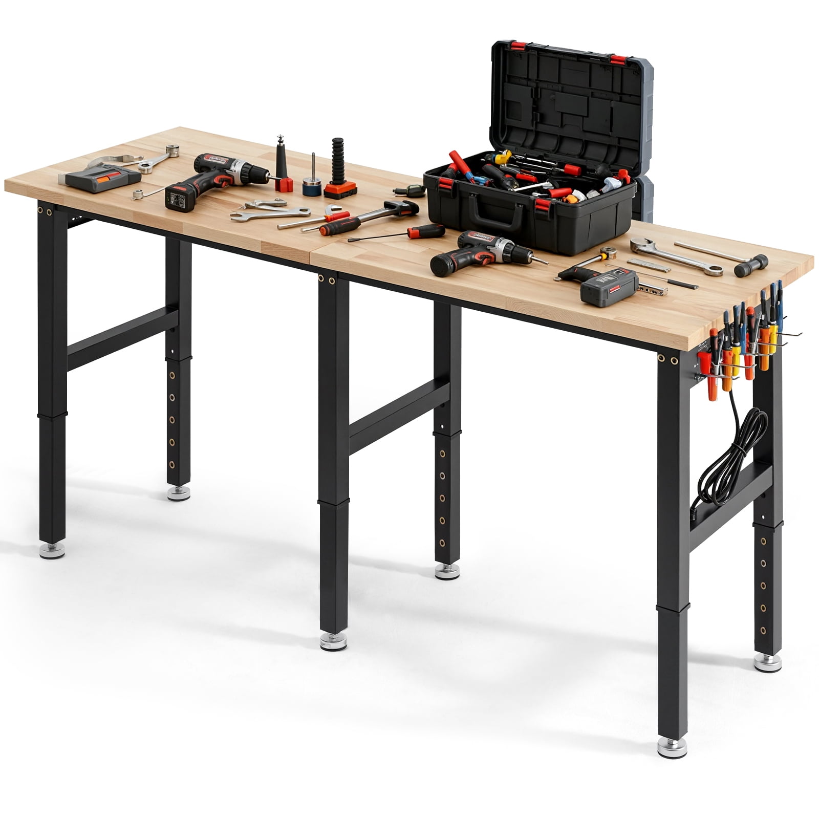 VEVOR Adjustable Workbench, 5000 lbs Capacity, 72 x 24 Inch Oak Wood ...