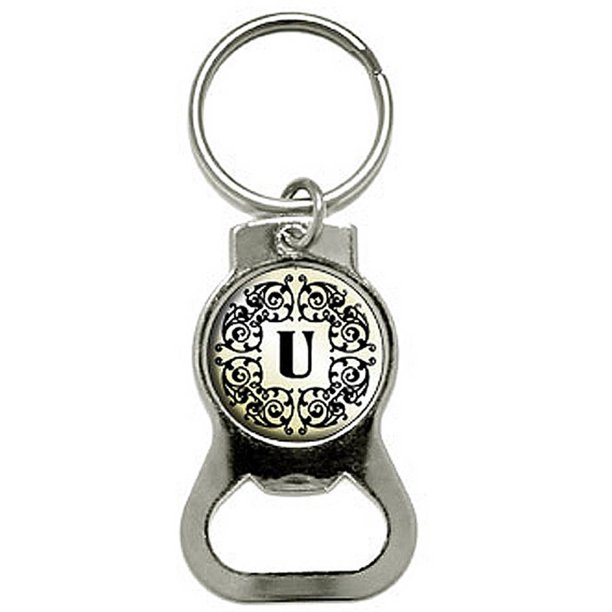 Letter U Initial Black White Tan Bottle Cap Opener Keychain Key Ring ...