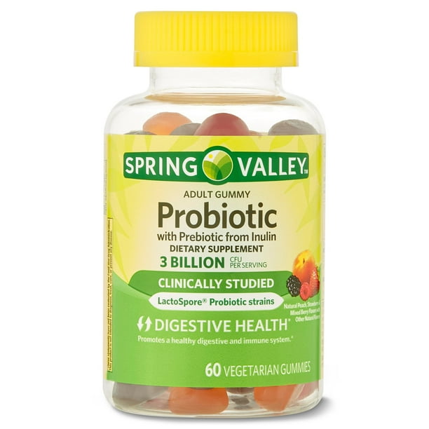 Spring Valley Inulin Probiotic Supplement Vegetarian Gummies, Assorted ...