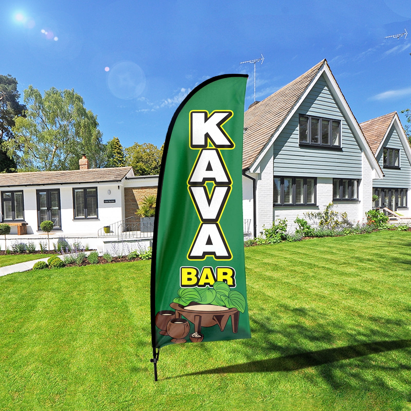 QSUM Kava Bar Sign Feather Flag with Pole Kit,7FT Kava Bar Decoration ...