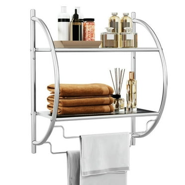 Costway 2 Tier Wall Mount Bath Shelf - Bathroom Storage Rack with Towel ...