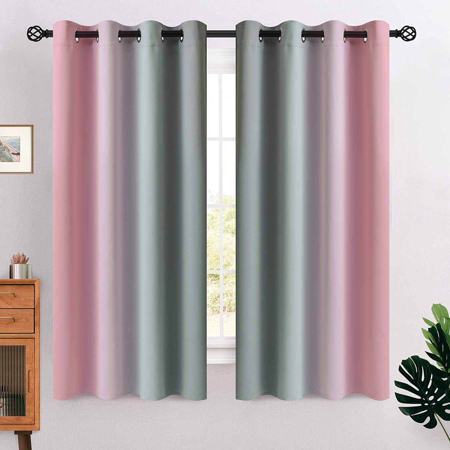 Yakamok Grommet Pink and Grey Ombre Room Darkening Curtains for Living ...
