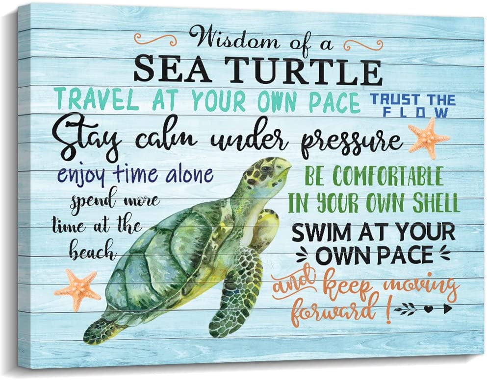 Framed Sea Turtle Canvas Art Bathroom Wall Decor - Wisdom Sea Turtle ...