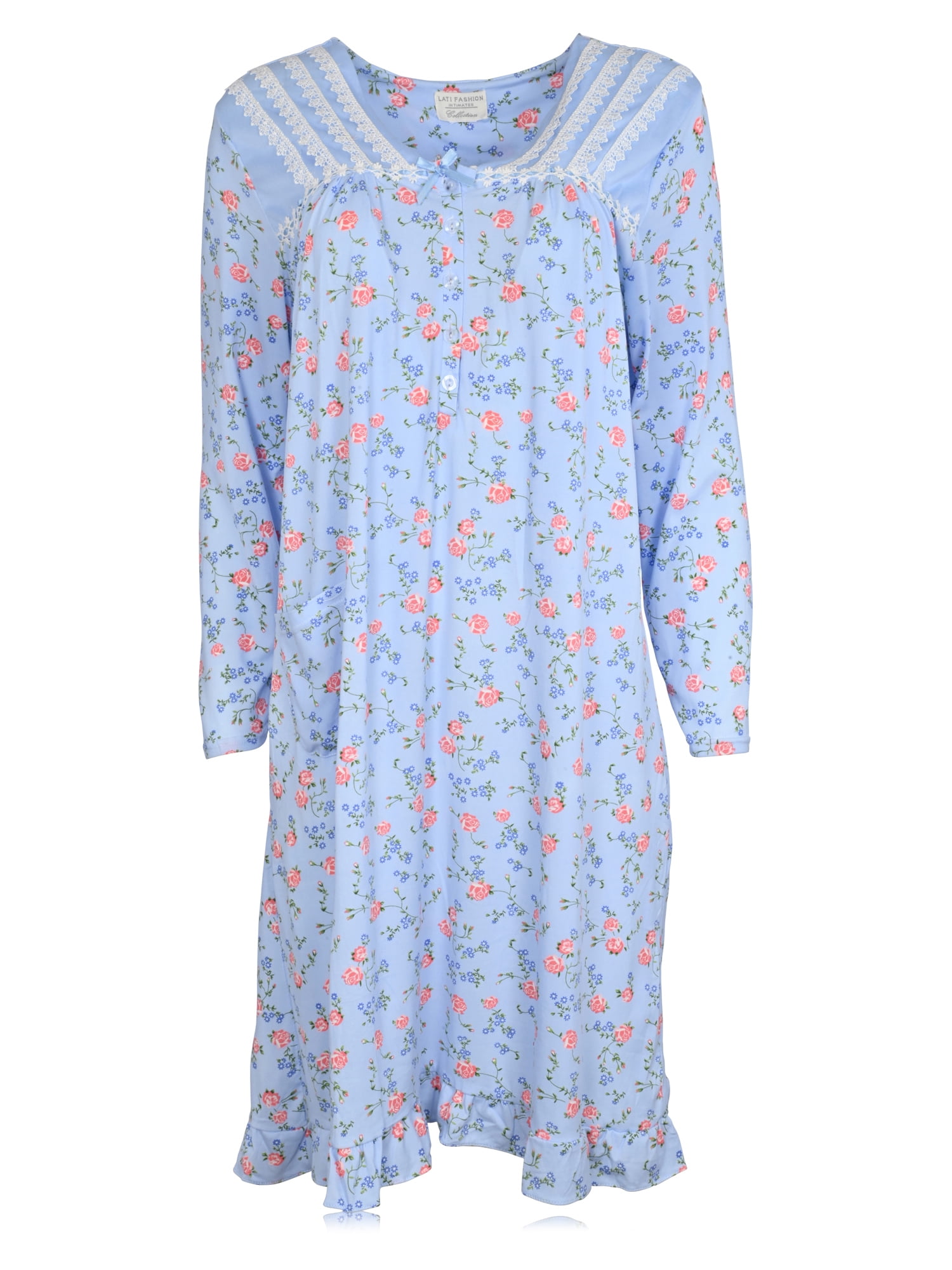 JEFFRICO Womens Long Sleeve Nightgowns Sleepwear Soft Pajama Dress ...