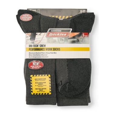 Genuine Dickies Men's Dri-Tech Comfort Crew Work Socks, 5-Pack ...
