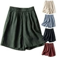 Summer Women Summer Shorts Loose Straight Leg High Waist Solid Color