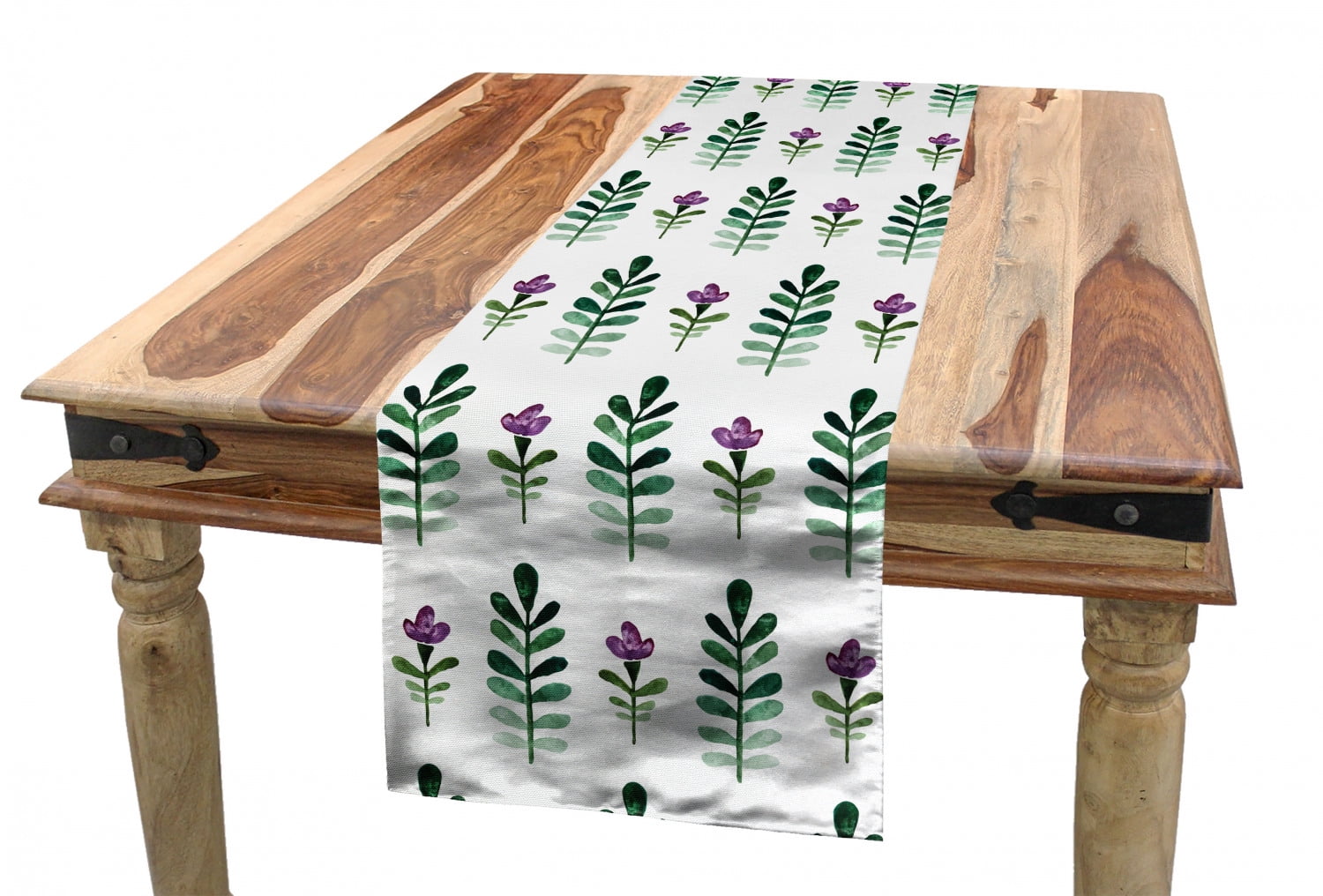 Watercolor Flowers Table Runner, Violet Blossom Botany Floral Field ...