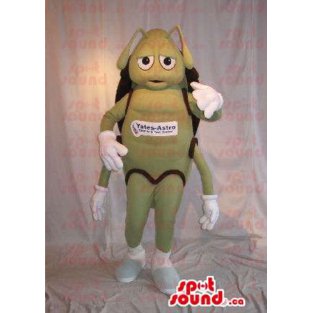 Cute All Green Bug Plush SPOTSOUND Mascot With A Logo On Its Chest ...