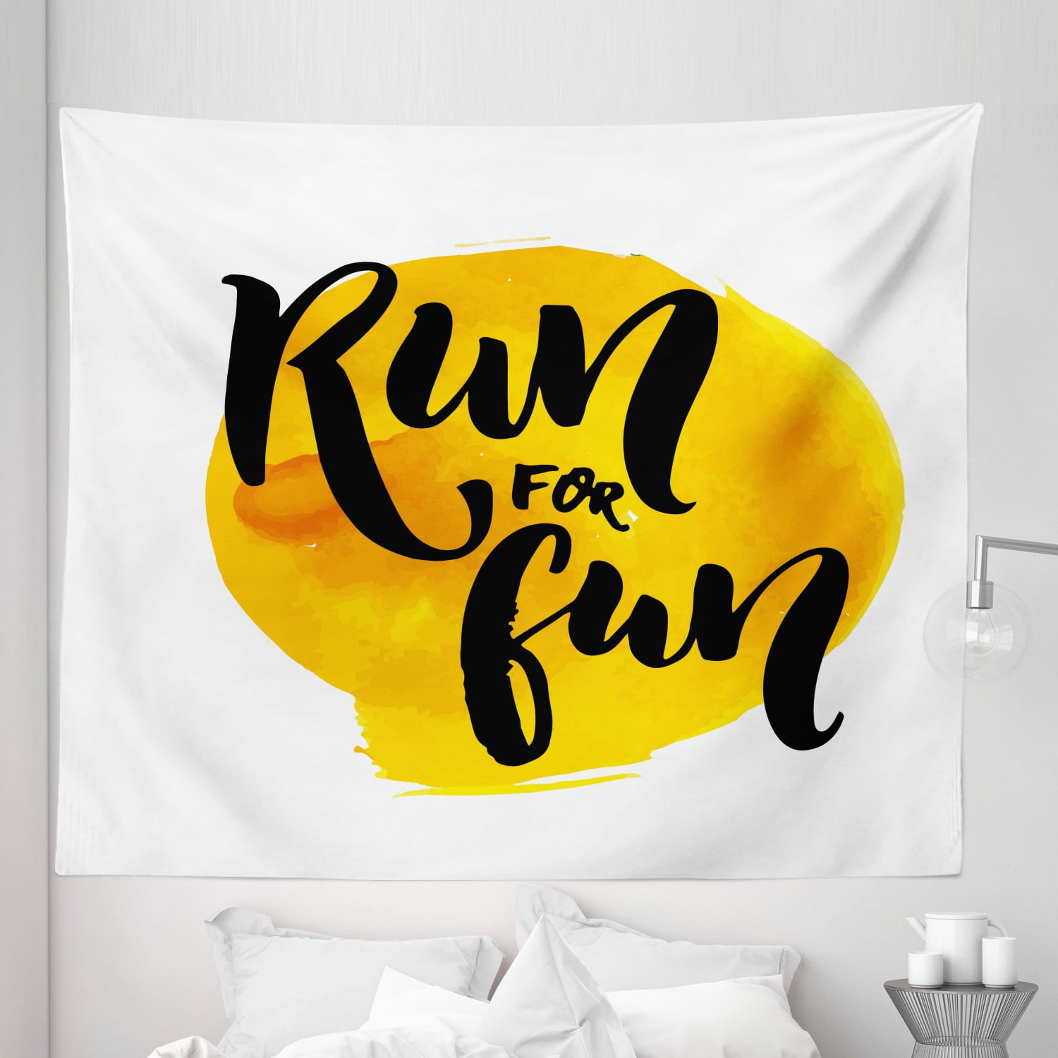 Inspirational Tapestry, Run for Fun Calligraphy Yellow Brushstrokes ...