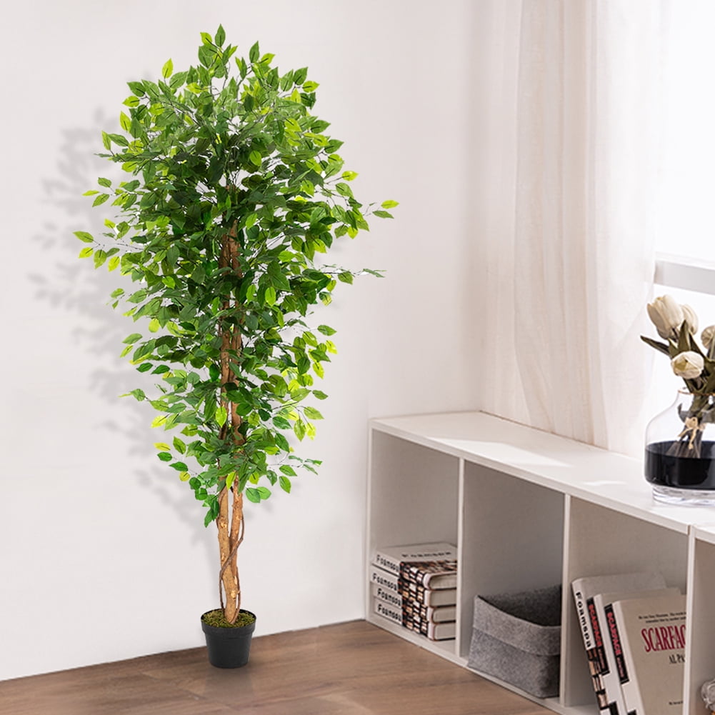 Canddidliike 6FT Wood Artificial Tree with Plastic Planter Pot and ...