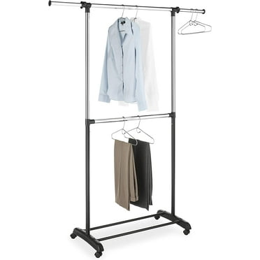 Whitmor Adjustable Rolling Expandable Garment Rack, Metal, Black and ...