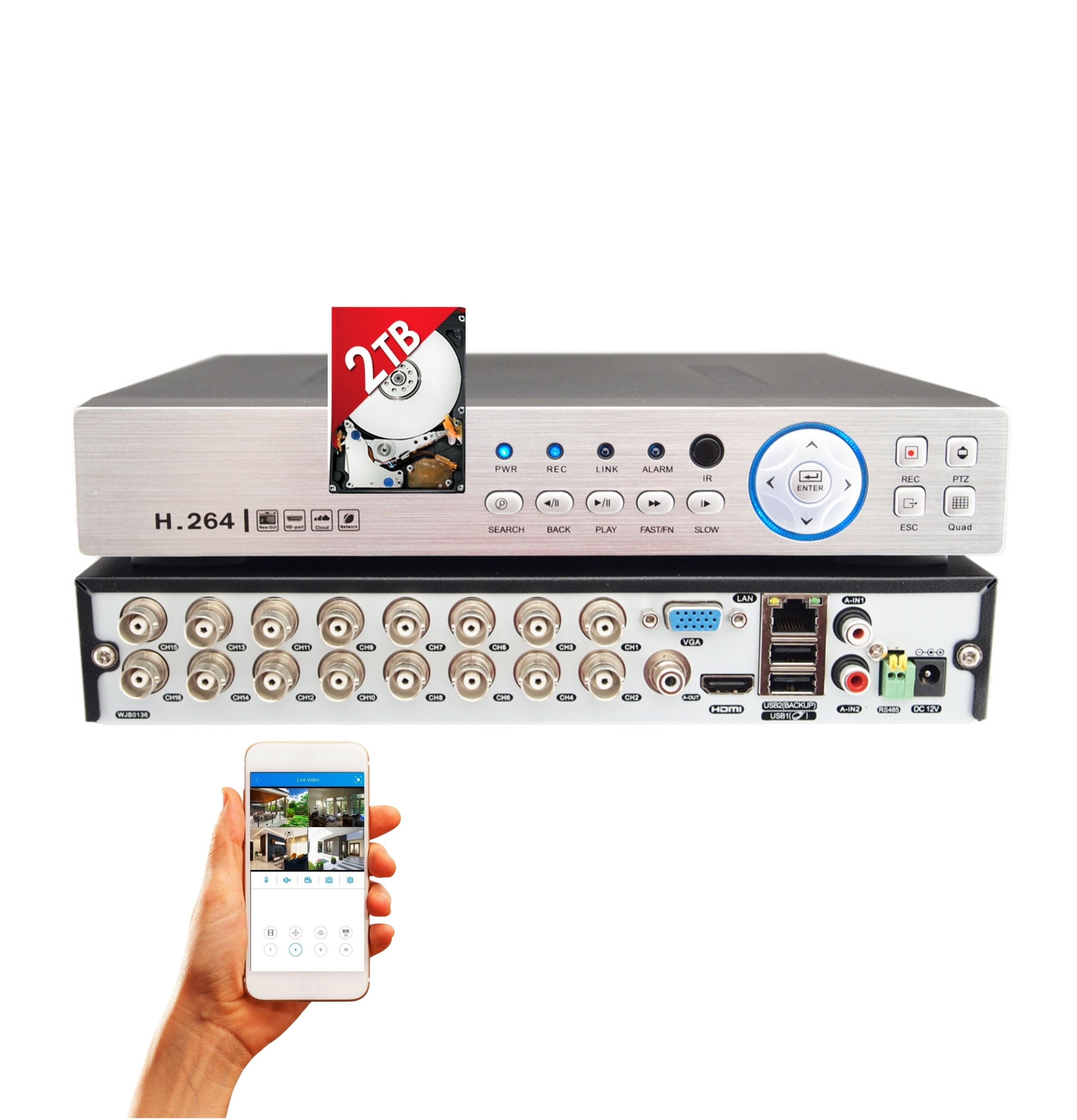 Evertech 16 Channel H.265 DVR with 2TB Storage HD TVI AHD CVI Analog ...