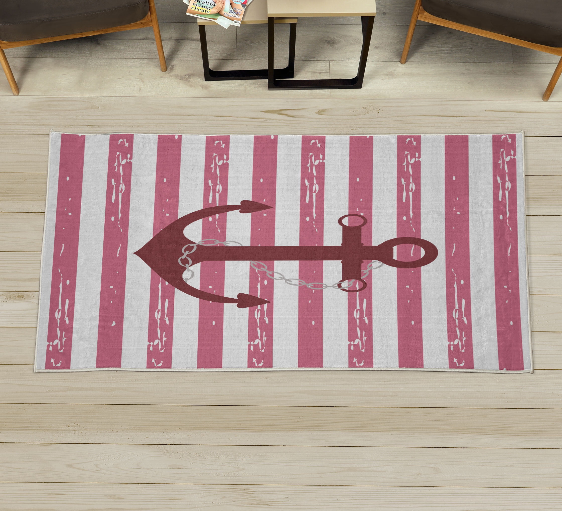 Striped Decorative Rug, Ship Anchor Chain Marine Life Inspired Lines ...