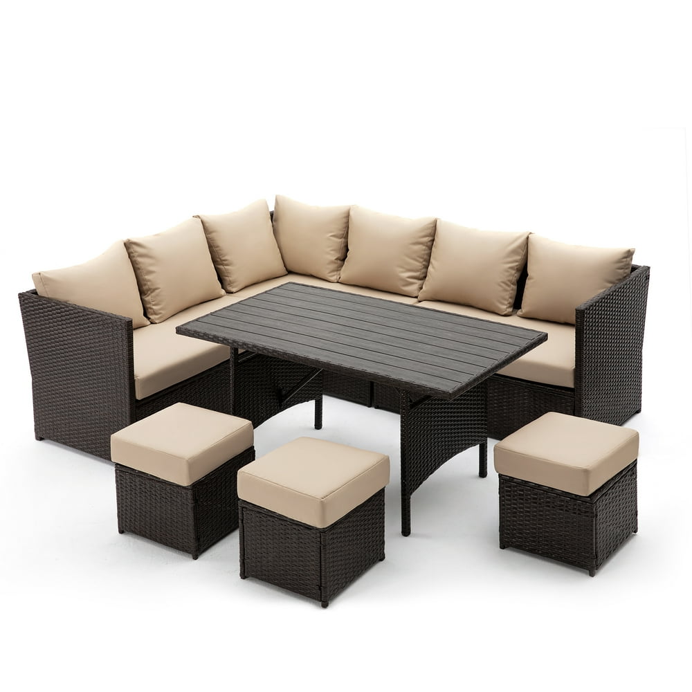 Danrelax 7-Piece Patio Conversation Set, PE Rattan Wicker Furniture ...