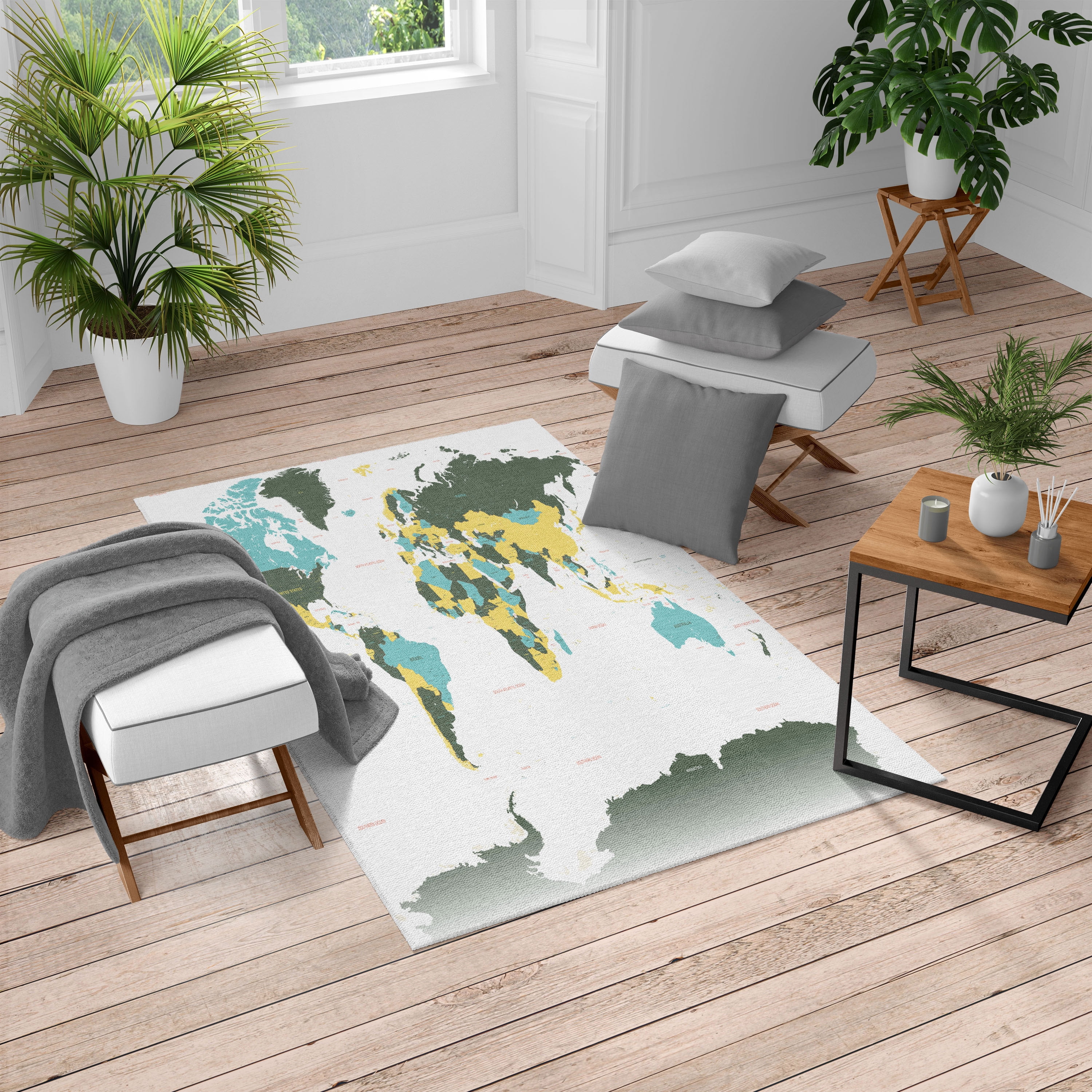 Earth Turkish Area Rug, Detailed World Map with All Countries Major ...