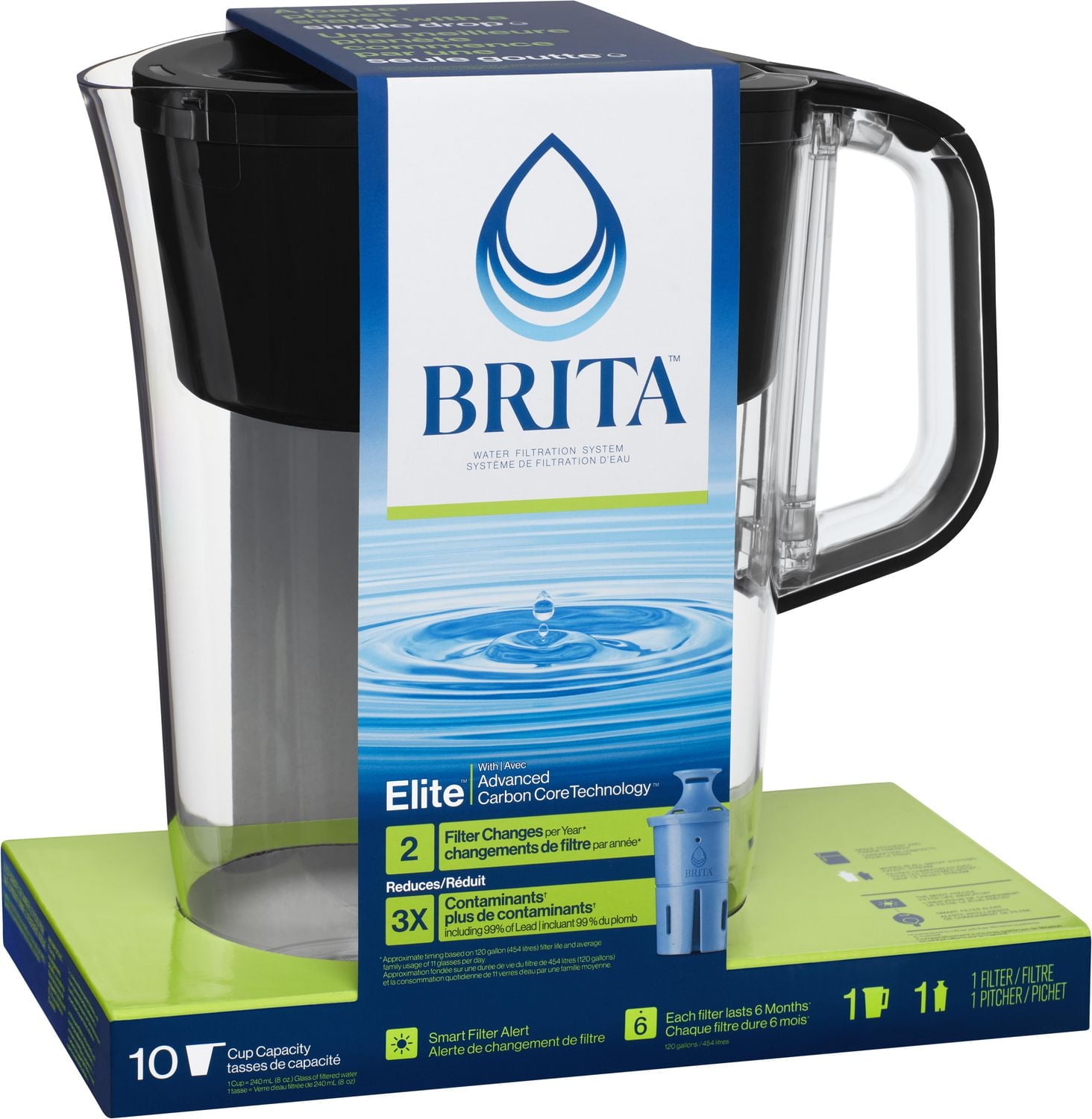 Brita 10 Cup Elite Filter Pitcher with Smart Light Indicator, Reduces ...