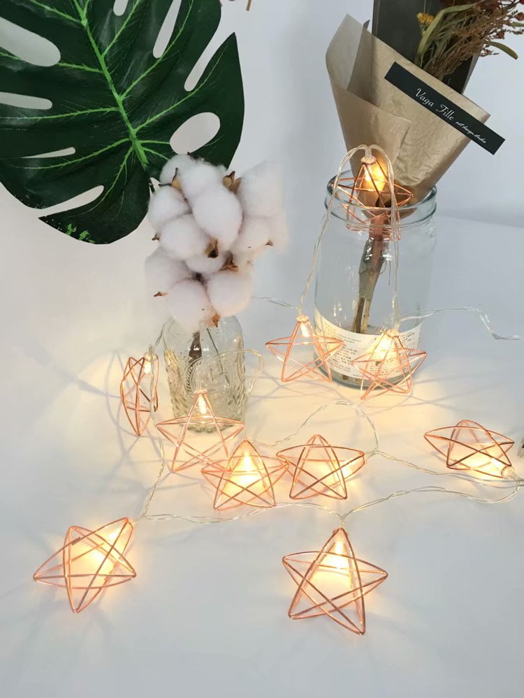 10ft 20 LED Star Shaped Metal String Lights Battery Powered Night ...