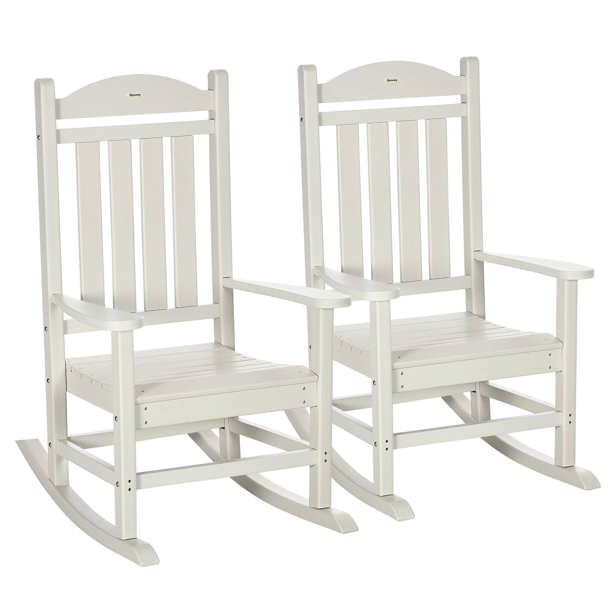 Outsunny 2 Pc Rocking Chairs HDPE Slatted Design, Porch Rocker, White ...