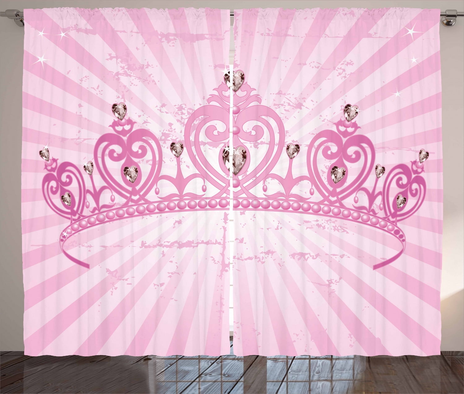 Queen Curtains 2 Panels Set, Childhood Theme Pink Heart Shaped Princess ...