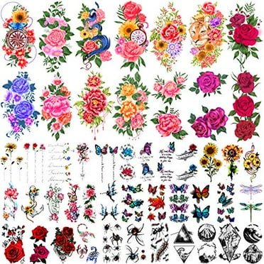 Wrapables® Floral Temporary Tattoos Body Art Water Tattoos (8 Sheets ...