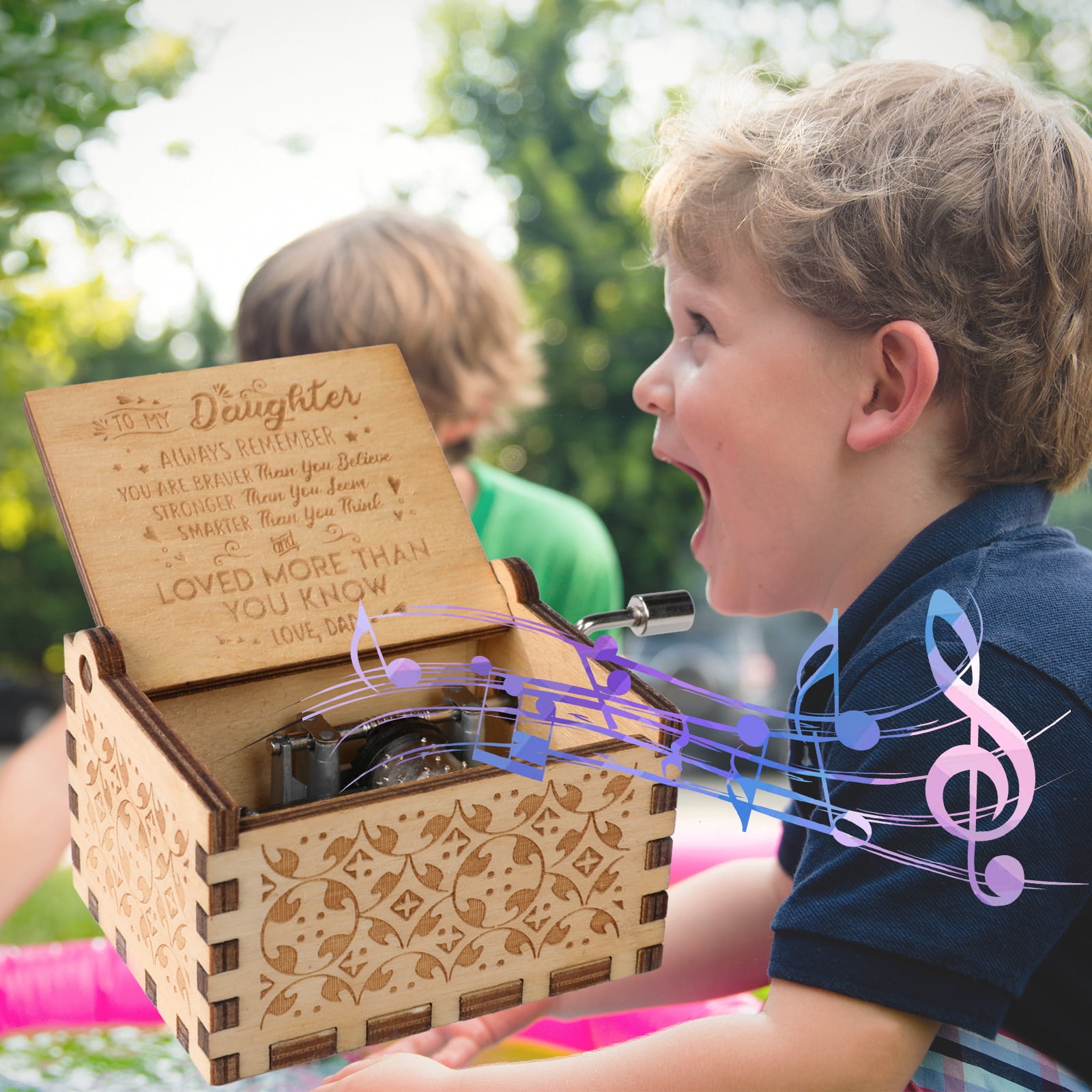 Wooden Hand-Cranked Music Box Dad To Daughter You Are My Sunshine Music ...