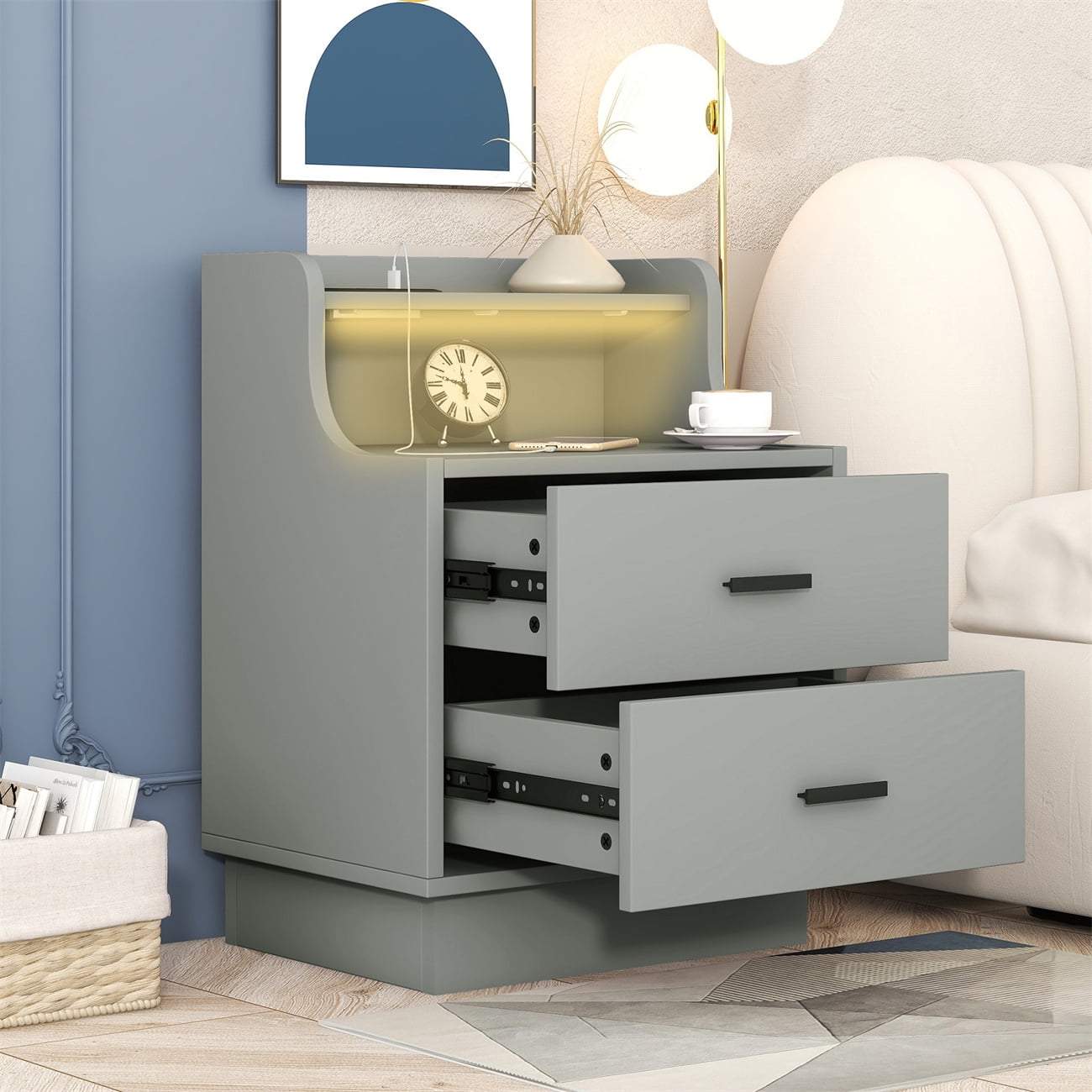Nightstand with 2 Drawers, Multifunctional Bedside Table with Color ...