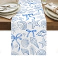 Blue Coastal Starfish Table Runner, Seashells Coral Ribbon Nautical ...