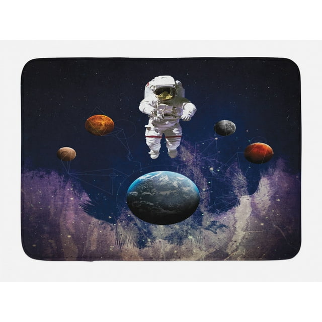 Outer Space Bath Mat, Astronaut in the Outer Space with the Planets ...