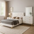 Dle 4 Piece Queen Bedroom Set-White Faux Leather-Modern Gold Accents ...