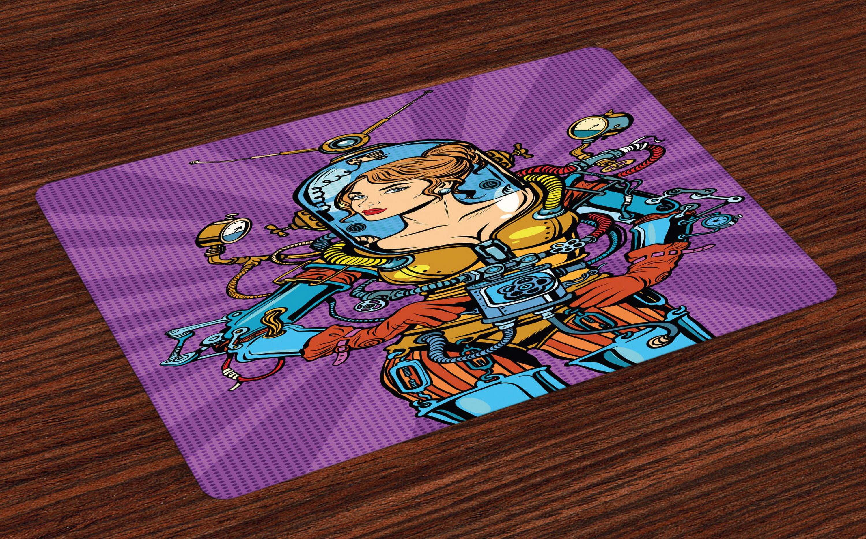Ambesonne Fantasy Place Mats Set of 4, Futuristic Sci-Fi Woman ...