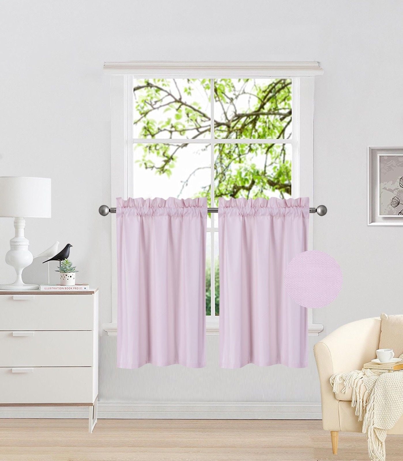 RS5 1-Set Pink Rod Pocket Silky Window Curtain Lined Blackout, Two (2 ...