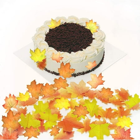 90 pcs Edible Fall Leaves Gold Green Leaf Cake topper Maple Leaves Cake ...