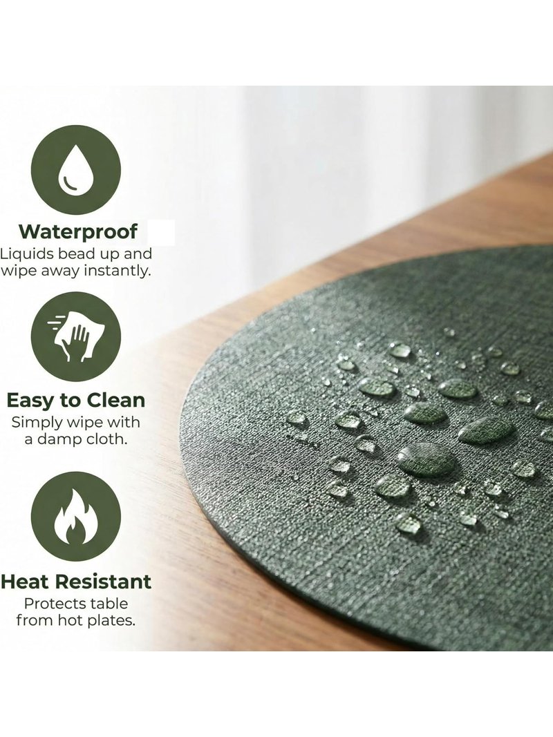Faux Leather Oval Placemats Set of 4, Green | Non-Slip & Heat Resistant ...