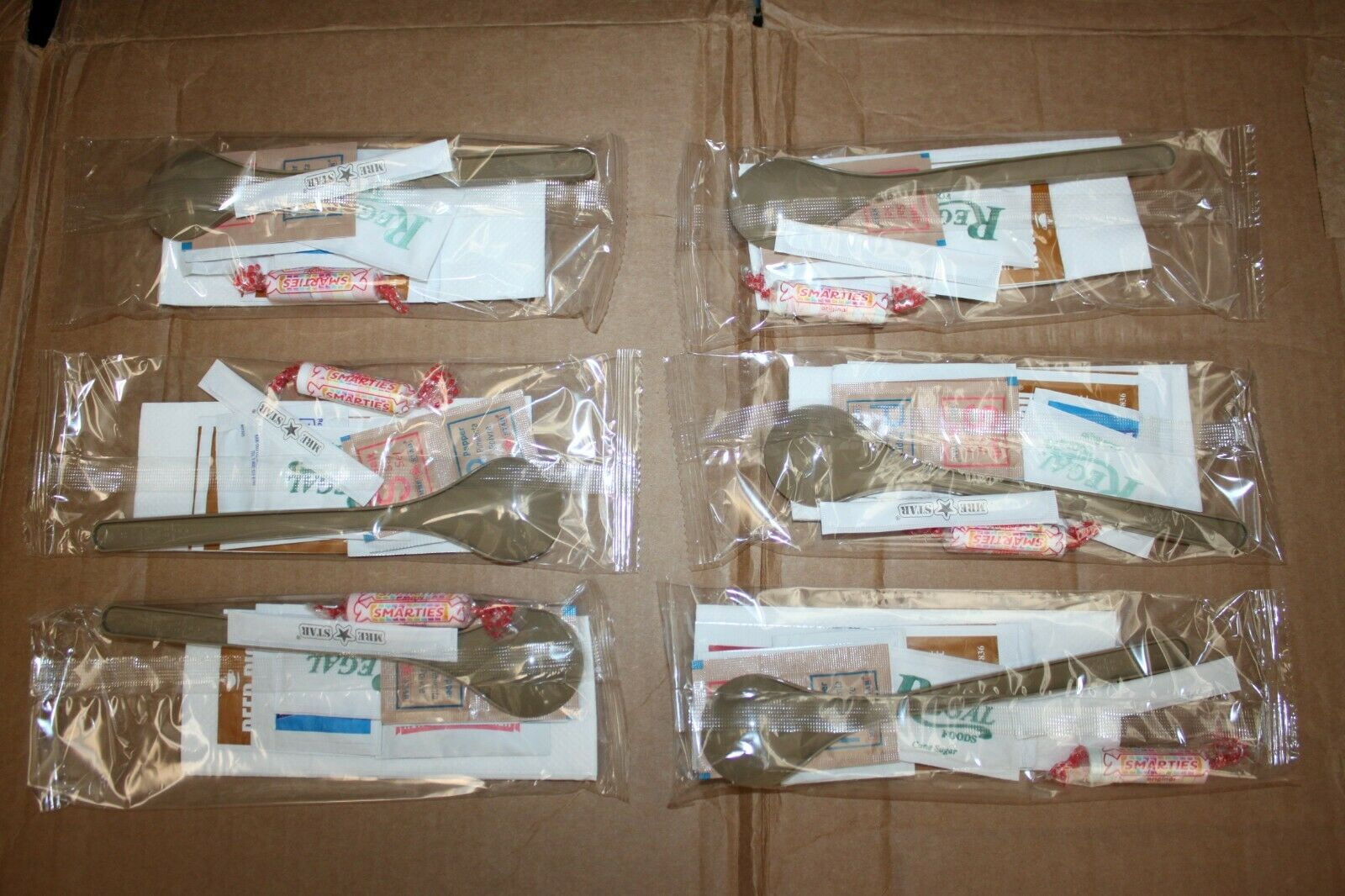 6 pk MRE Condiment Packets Emergency Survival Spoon Coffee Smartie Wipe ...