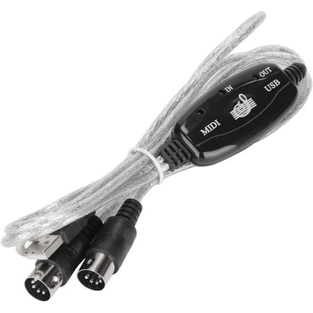 MIDI to USB Interface Cable, 16 Channels USB PC Interface LED Power ...