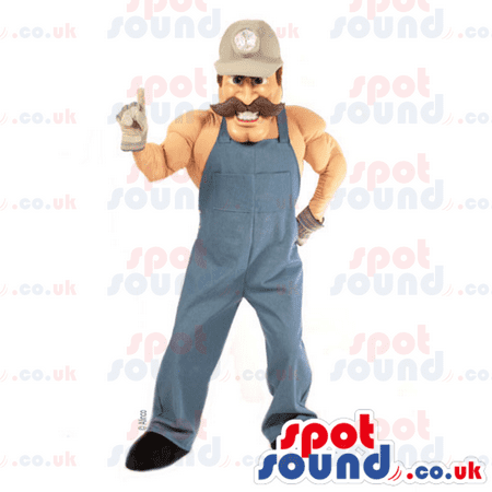 Strong Man Character SPOTSOUND Mascot With A Mustache Wearing Blue ...