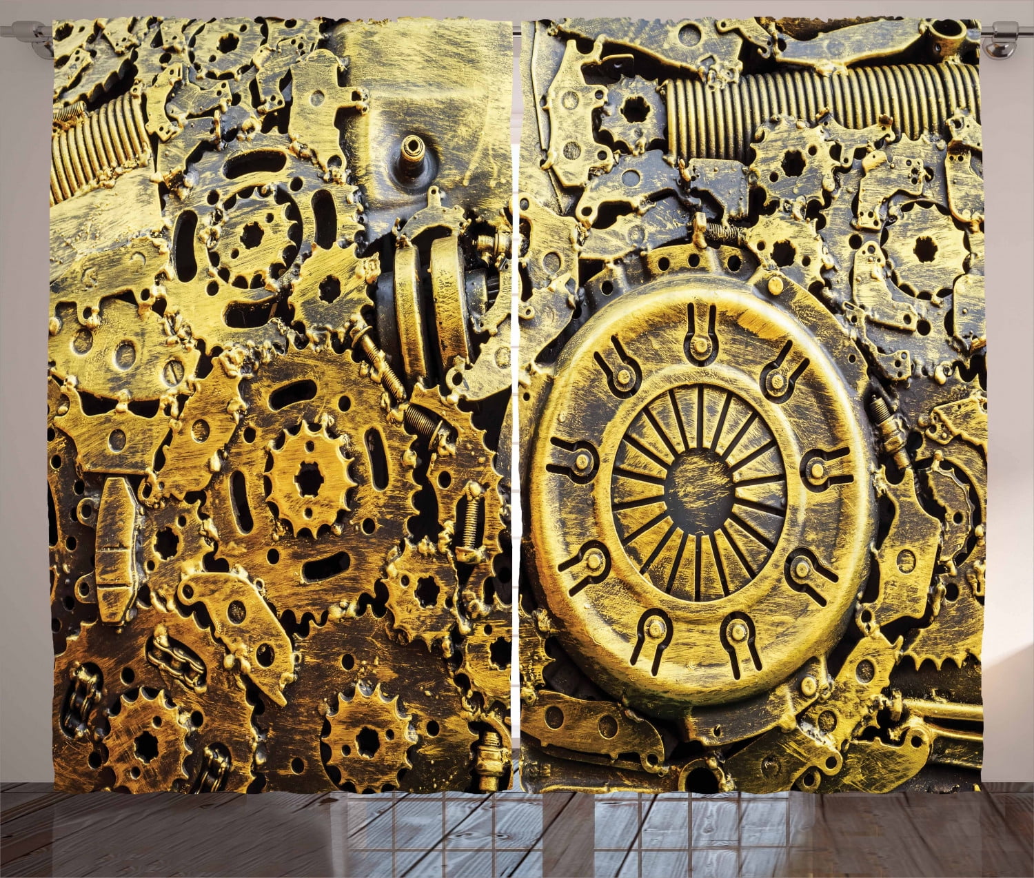 Steampunk Curtains 2 Panels Set, Vintage Machinery Close Up Image Print ...
