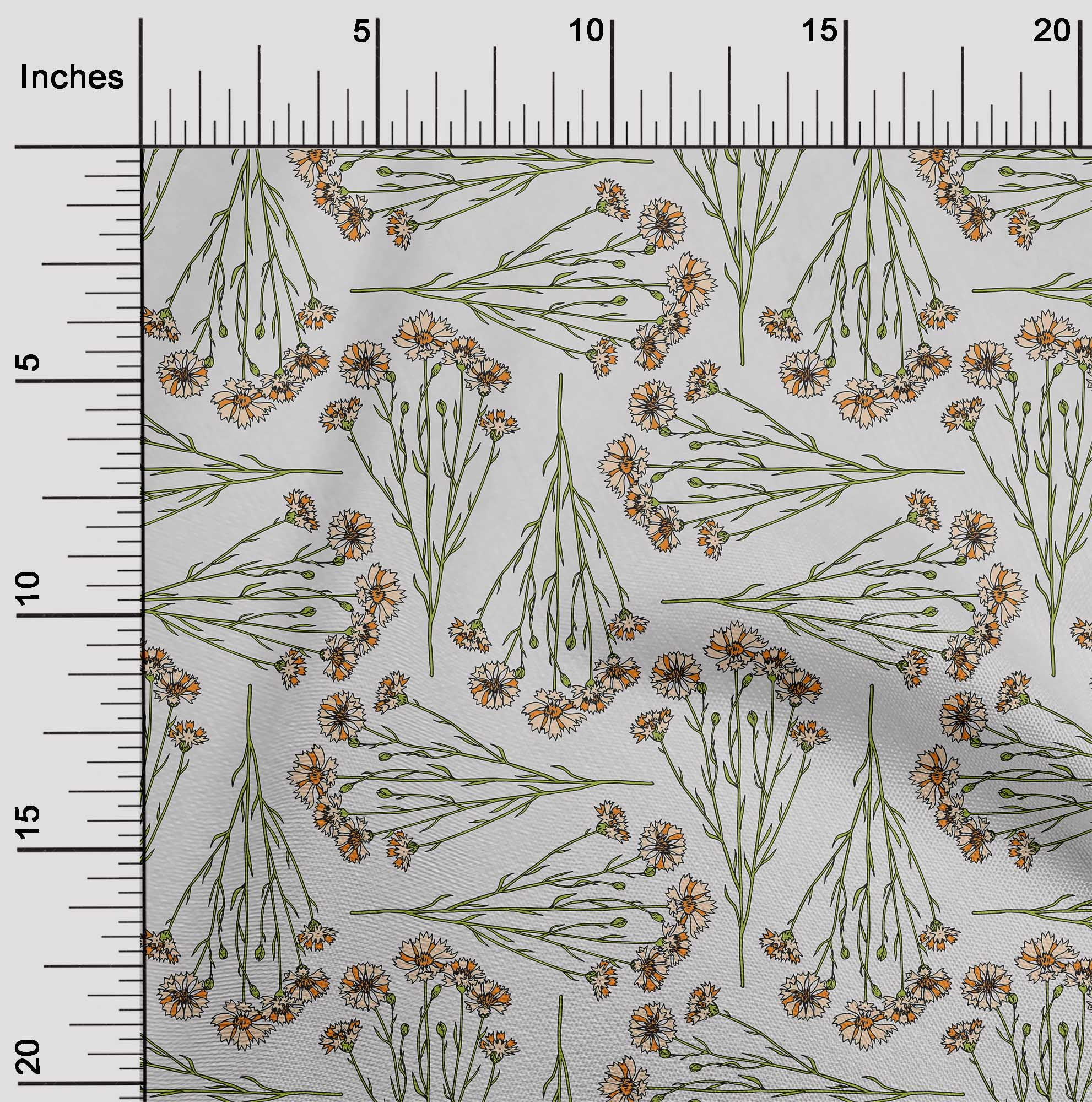 oneOone Silk Tabby Light Gray Fabric Leaves & Flowers Floral Fabric For ...