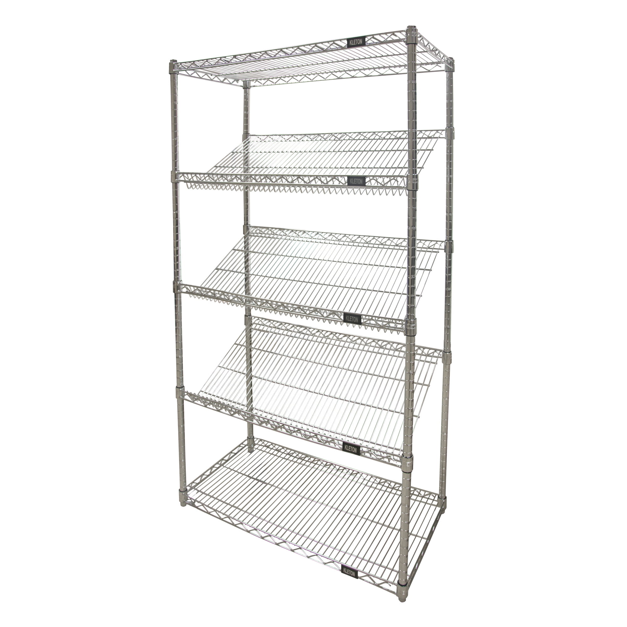 Kleton Slanted Chrome Wire Shelving Unit, 5 Shelves, 1000 lbs. Capacity ...