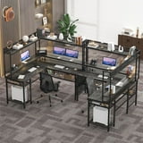 Homieasy L Shaped Desk with Power Outlets, LED Lights, Hutch, Storage ...