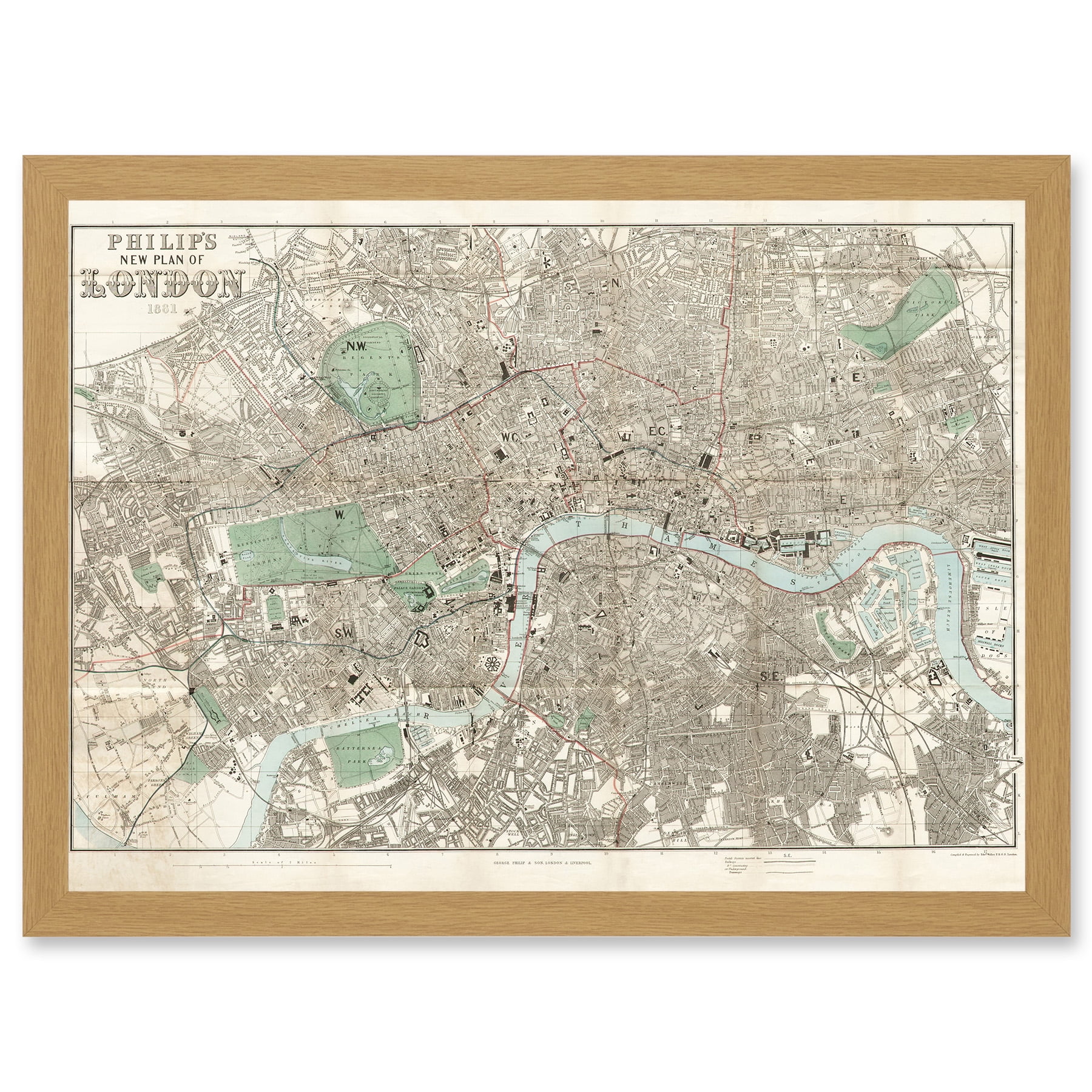 Map Philip 1881 London City England New Plan Chart Artwork Framed Wall ...