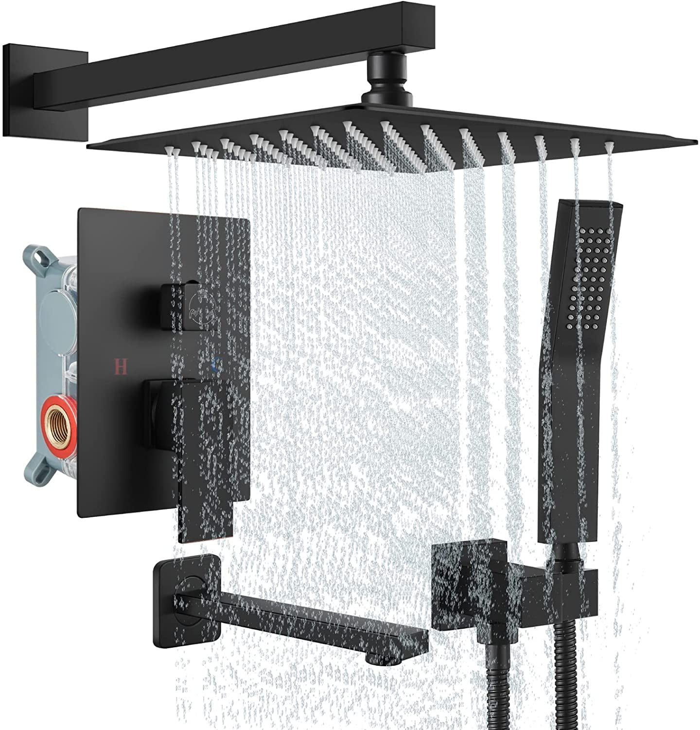 gotonovo Matte Black Shower System with Tub Spout 3 Function Mixer Shower Tub Combo Set 10 Inch ...