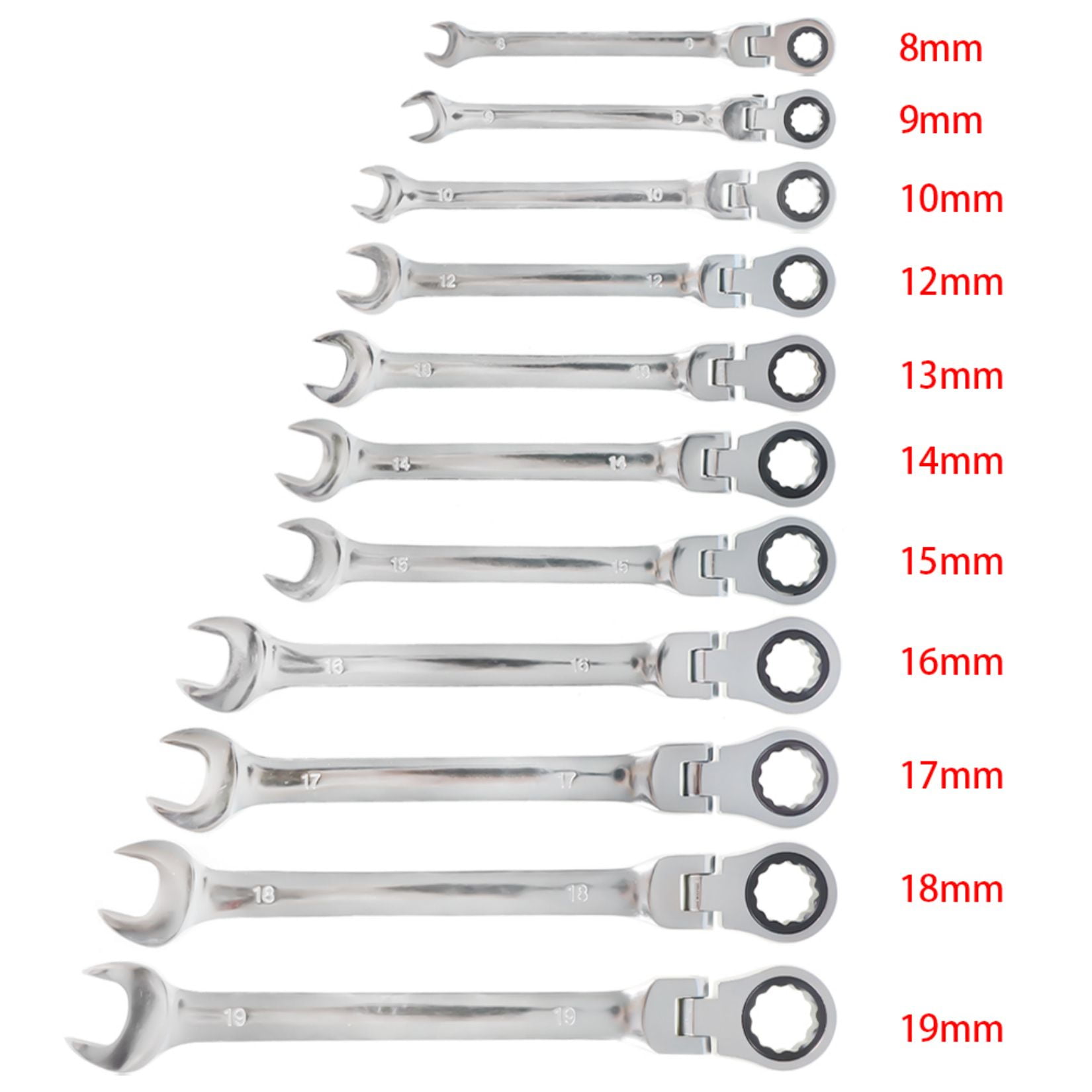 Metric Ratchet Wrench Combination Kit 8-19mm Spanner Tool Set (12 Pcs ...