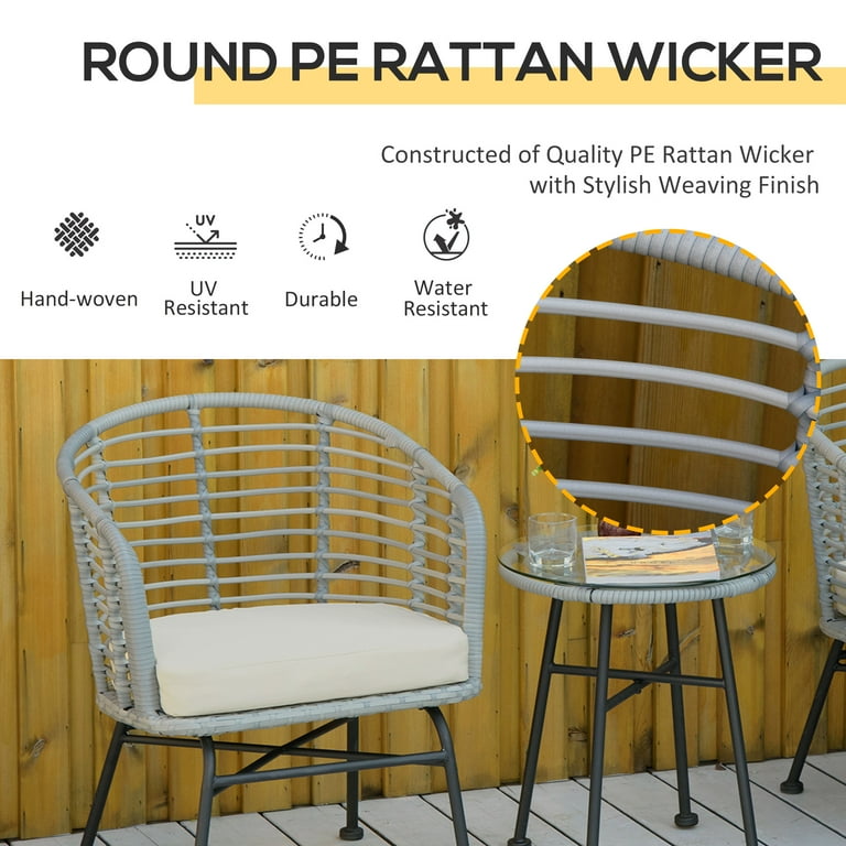 Free Shipping Outsunny 3pc Patio Bistro Set PE Rattan Barrel Chairs Table Cream Walmart Walmart