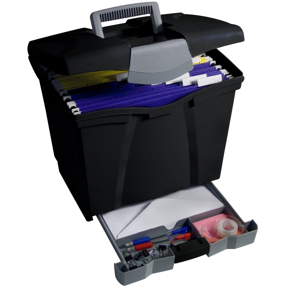 Storex Portable File Box with Drawer, Black - Walmart.com - Walmart.com